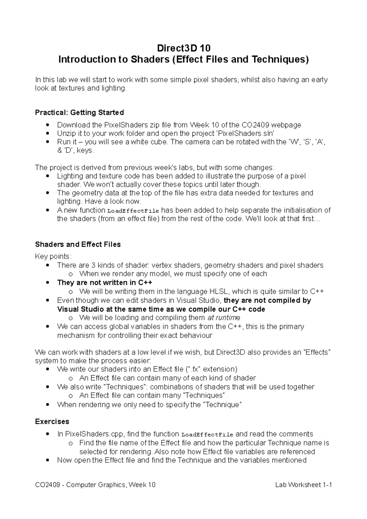 CO2409-10 Lab Worksheet - Direct3D 10 Introduction to Shaders (Effect ...