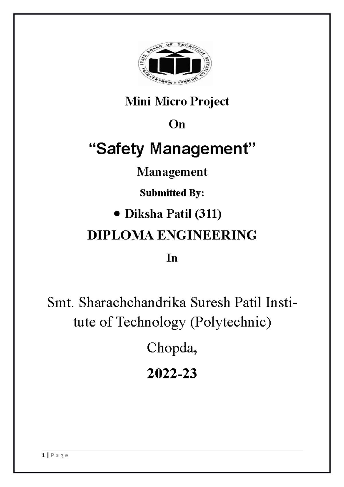 Mini Micro Project - YES - Mini Micro Project On “Safety Management ...