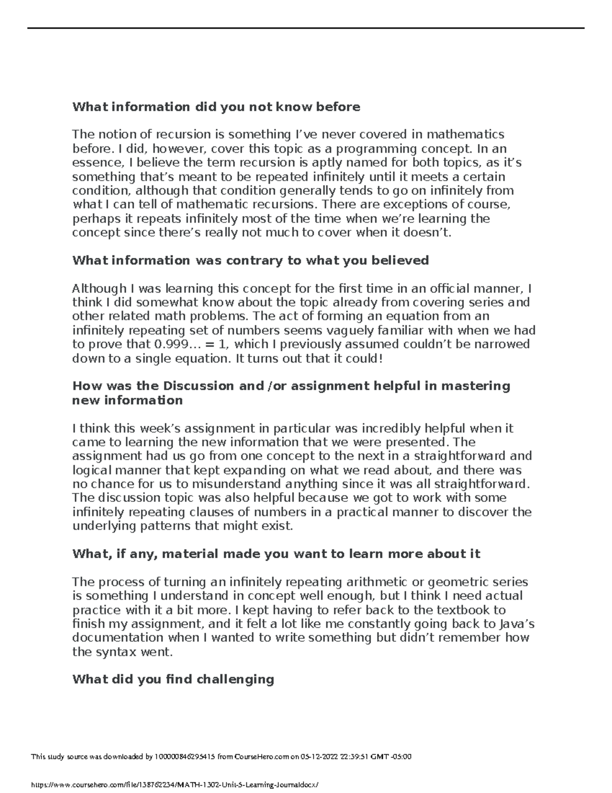 MATH 1302 Unit 5 Learning Journal - What information did you not know ...
