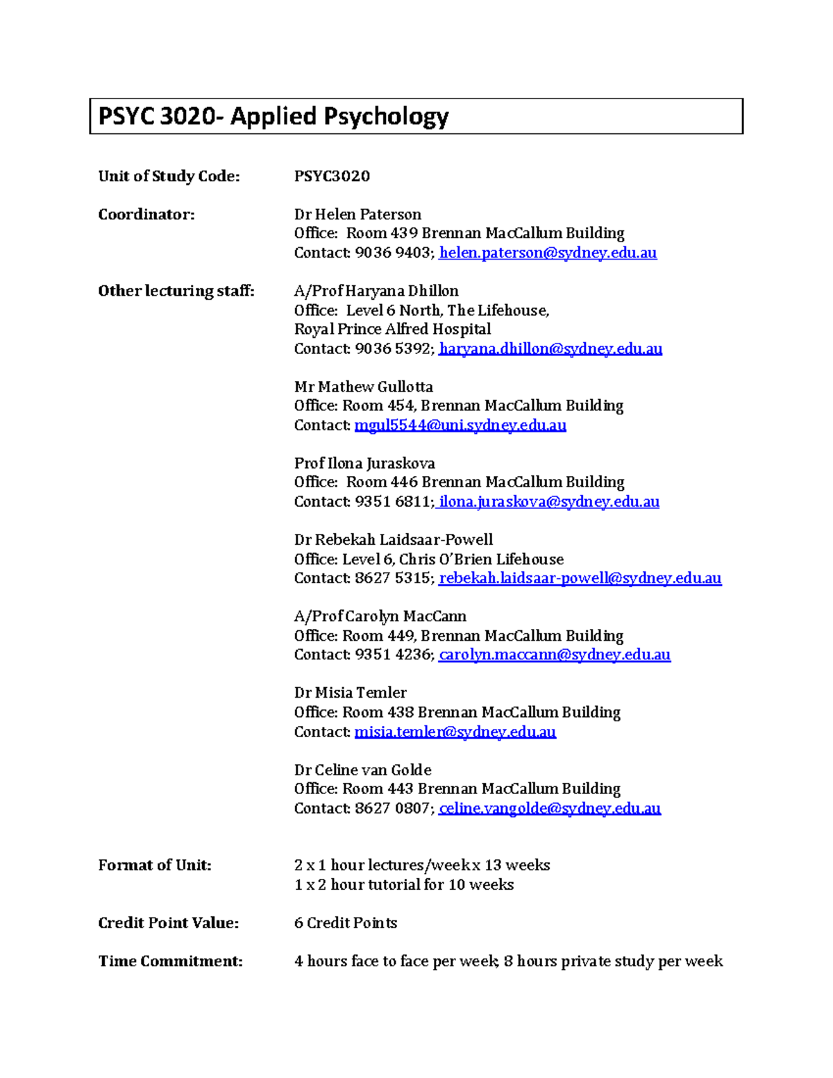 Uo S PSYC3020 Information 2022 final - PSYC Applied Psychology Unit of ...