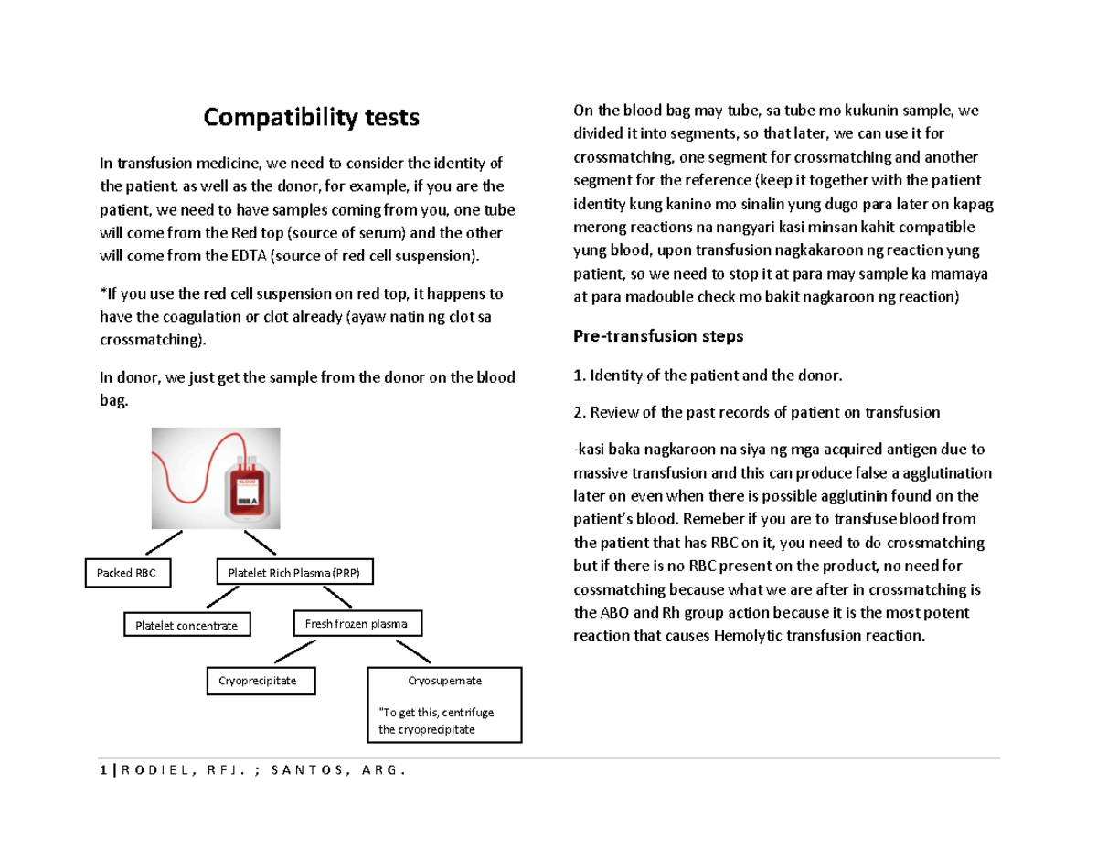 Compatibility tests - summaries - Compatibility tests In transfusion ...