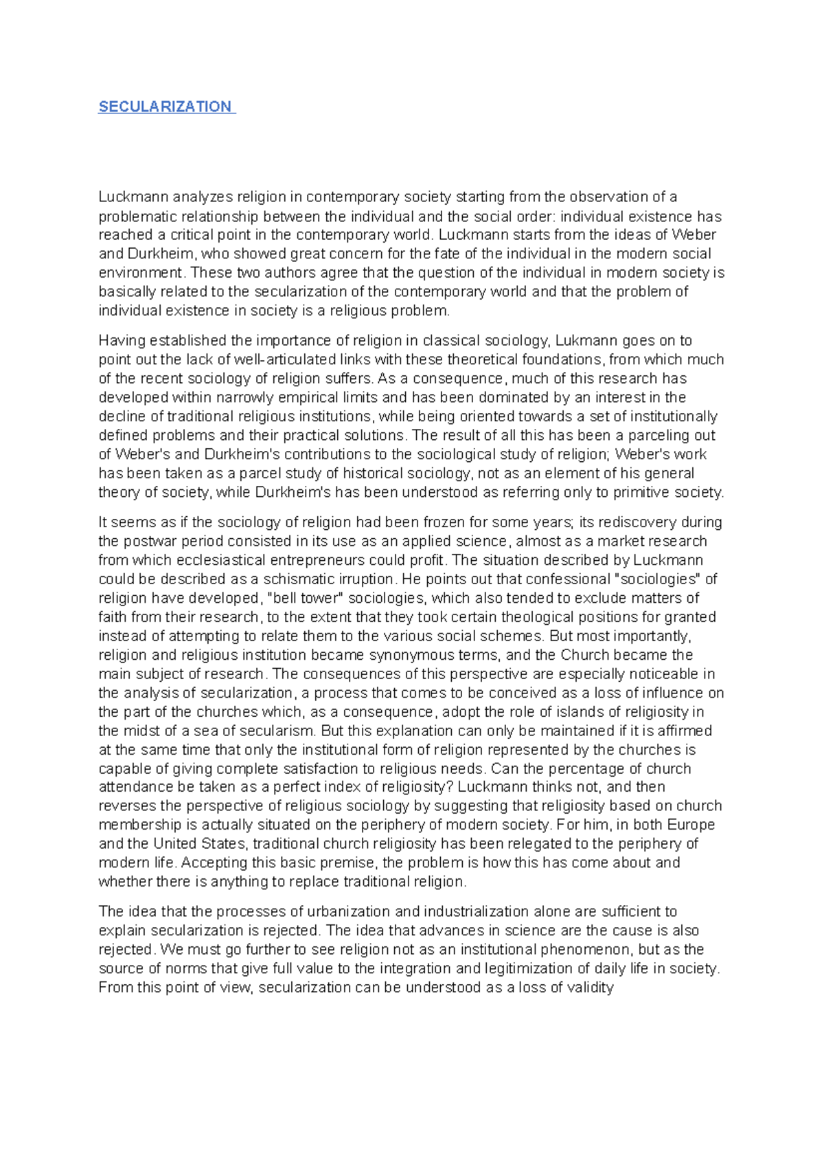 Secularization - Introductory Sociology chapter 1 - SECULARIZATION ...