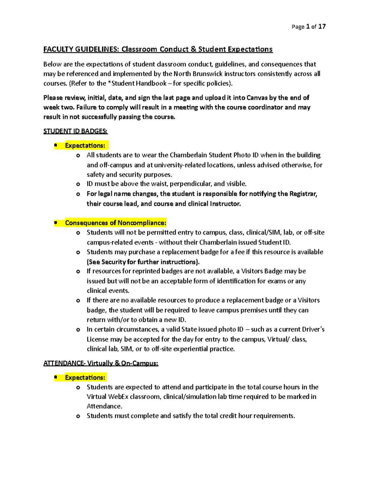 Classroom Expectations (2) - FACULTY GUIDELINES: Classroom Conduct ...