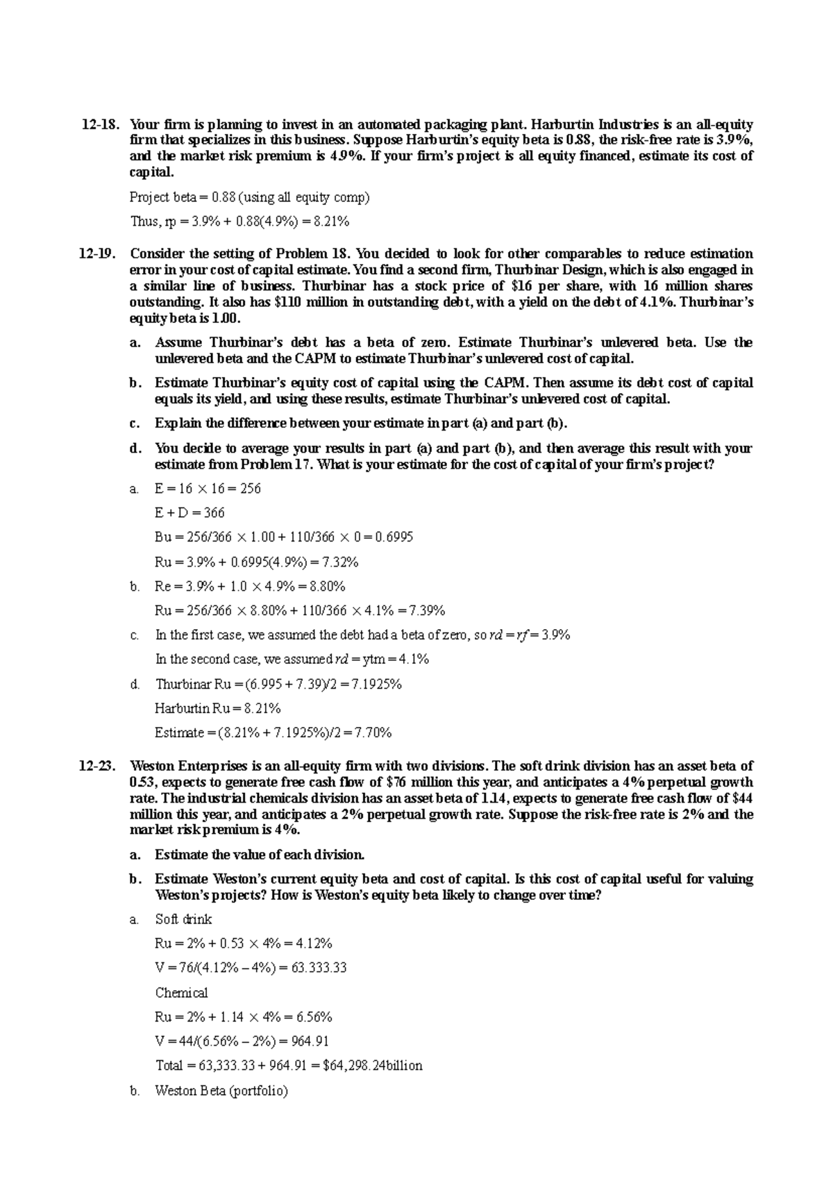 Selected Exercise CH12 - 12-18. Your firm is planning to invest in an ...