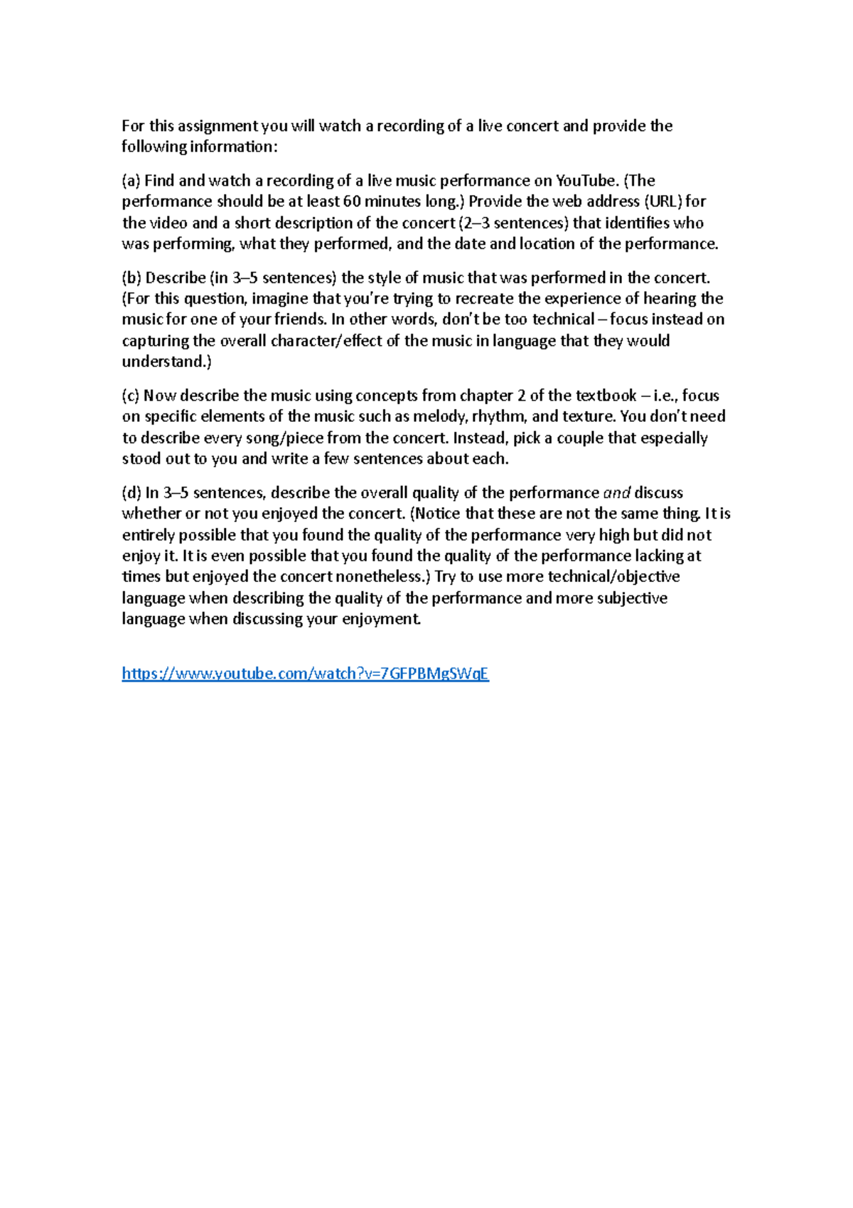 Concert Review - For this assignment you will watch a recording of a ...