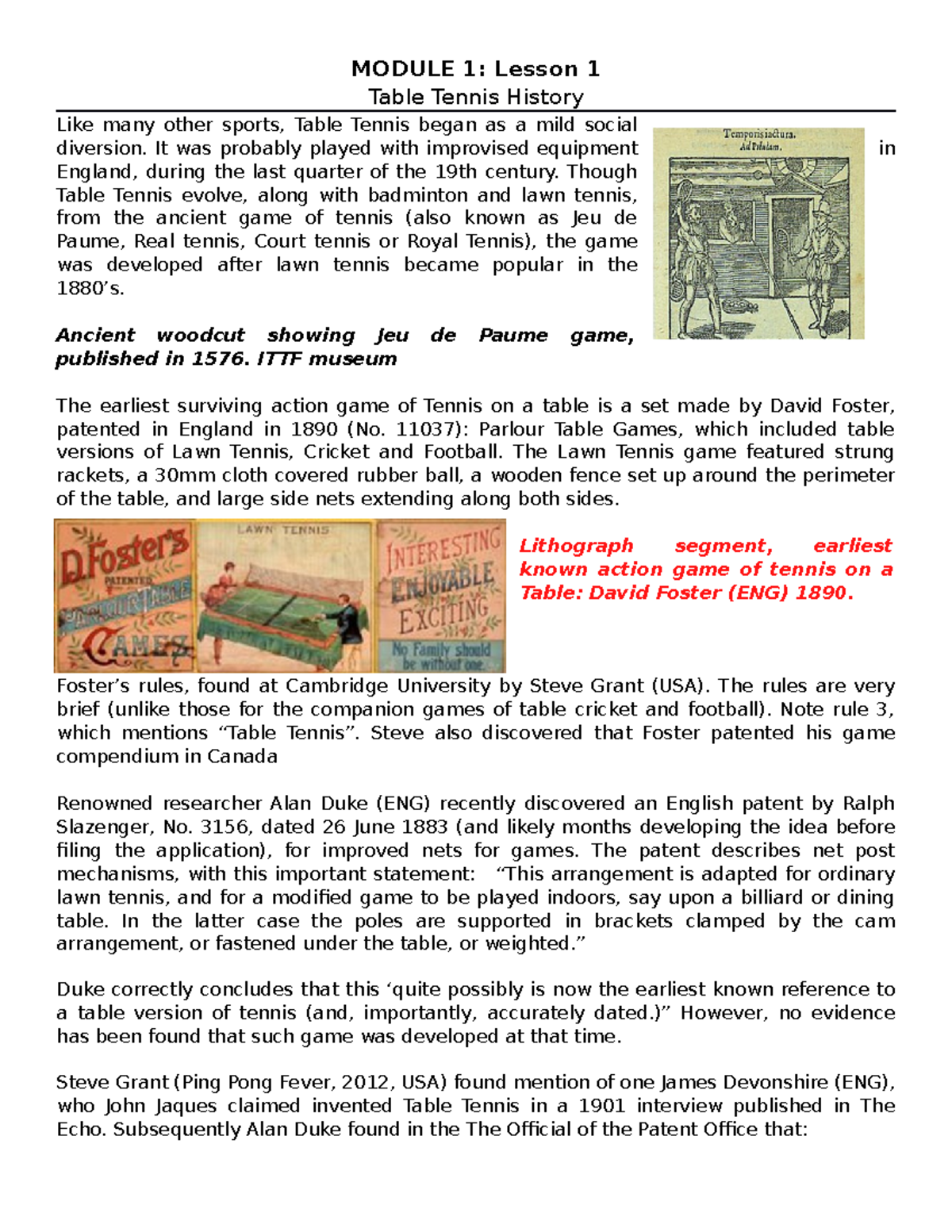 Table Tennis Overview MODULE 1 Lesson 1 Table Tennis History Like 