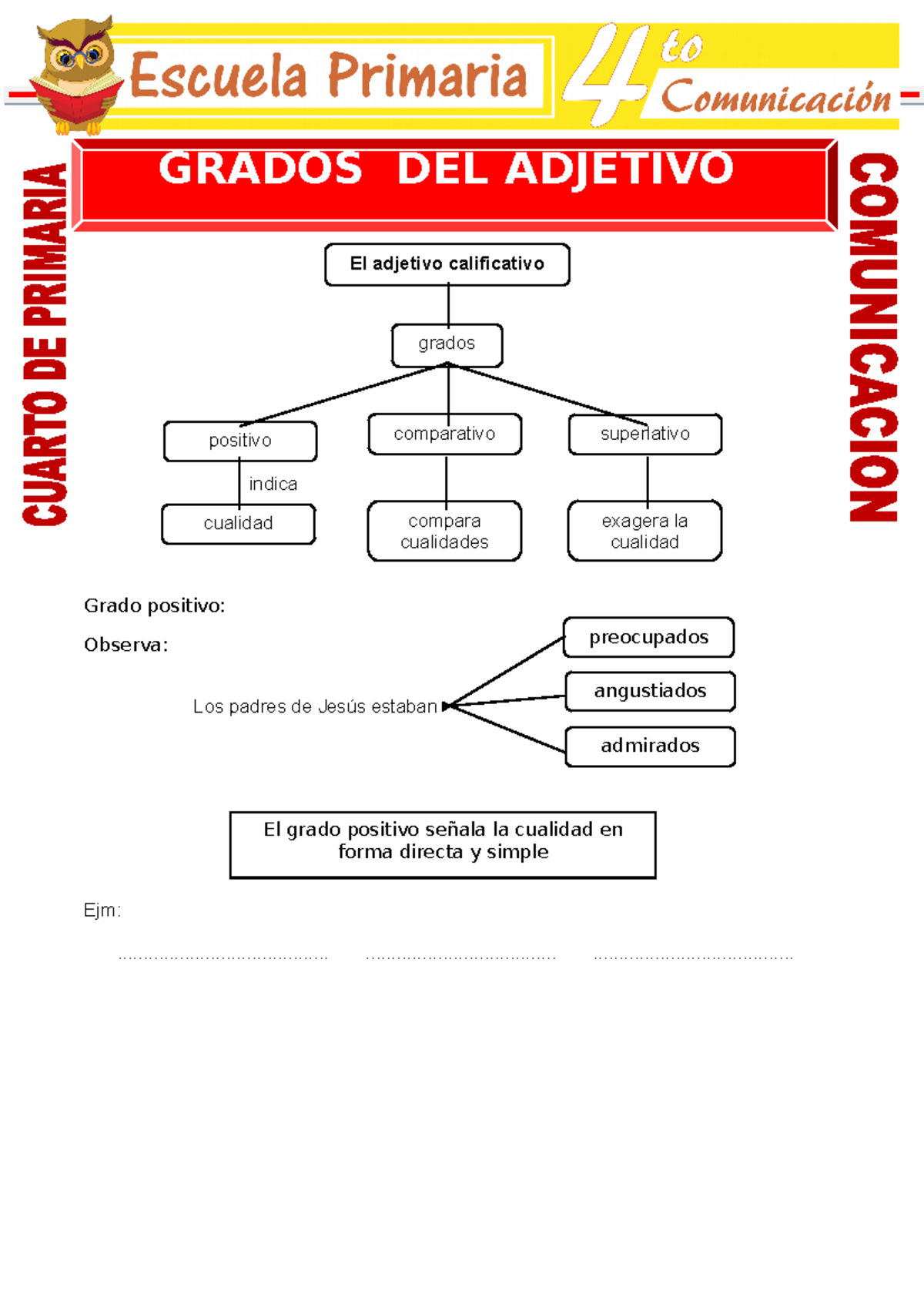 Grados del Adjetivo para Cuarto de Primaria - de Primaria indica Grado ...