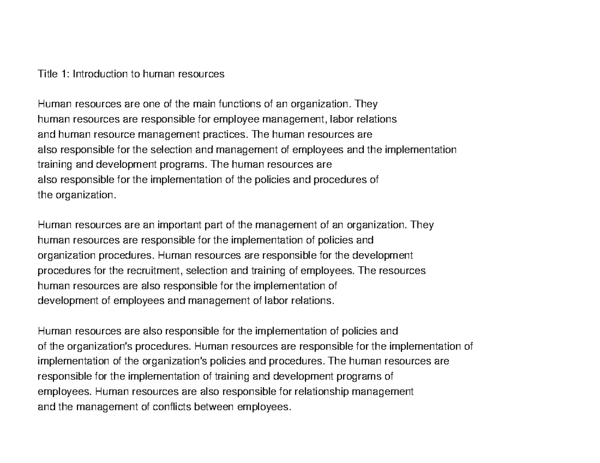 English Human Resources Study notes - Title 1: Introduction to human ...