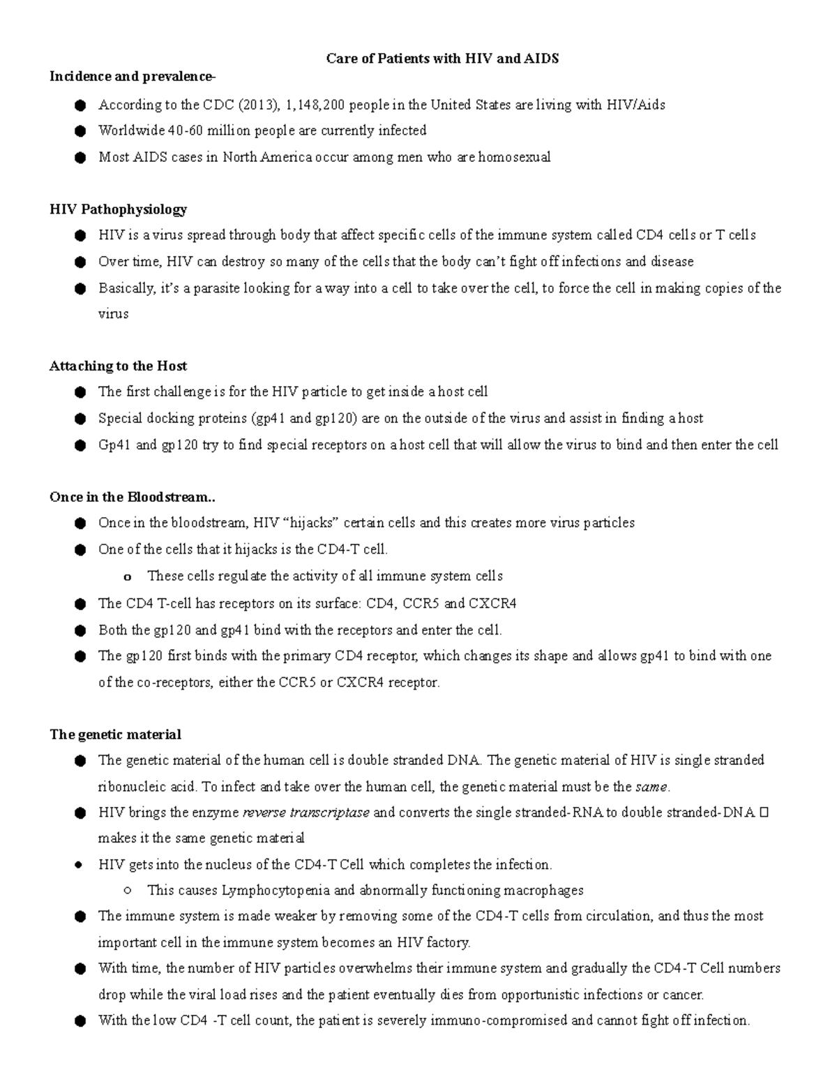 25. 6.1 HIV AIDS - Lecture notes 25 - Care of Patients with HIV and ...