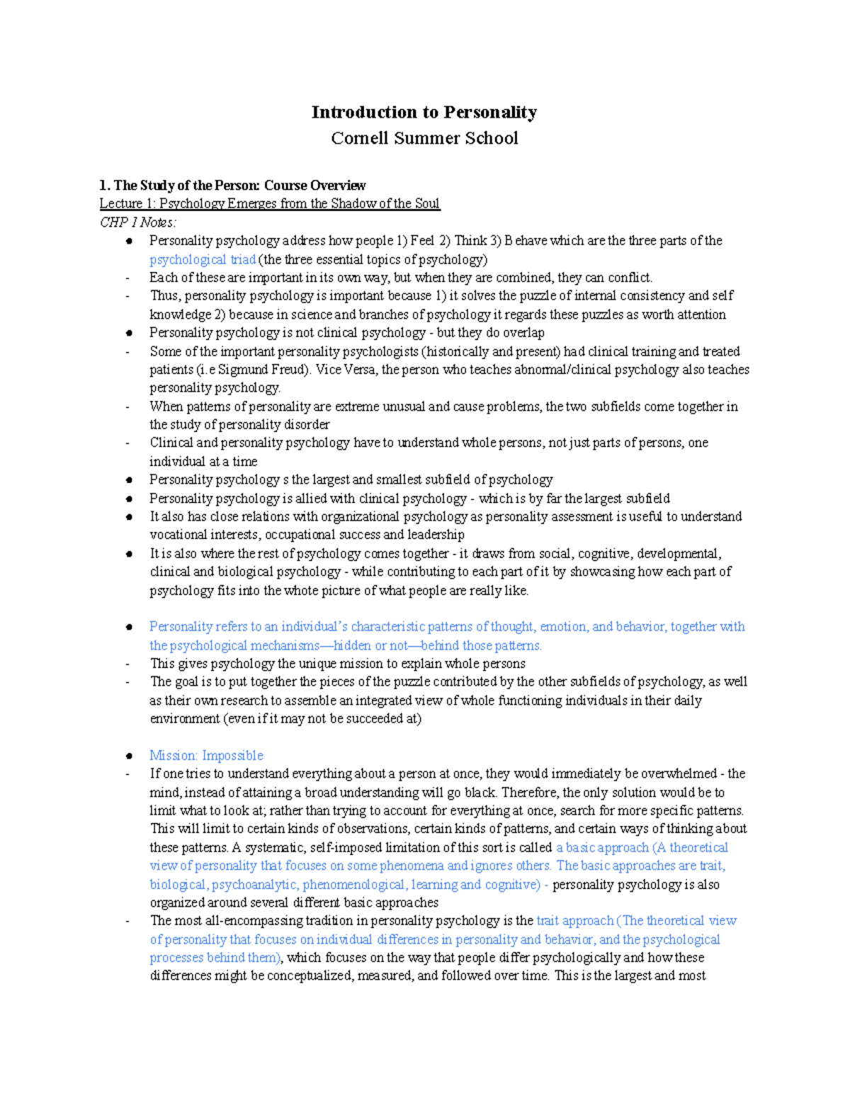 Introduction To Personality (Cornell Summer School) - The Study of the ...