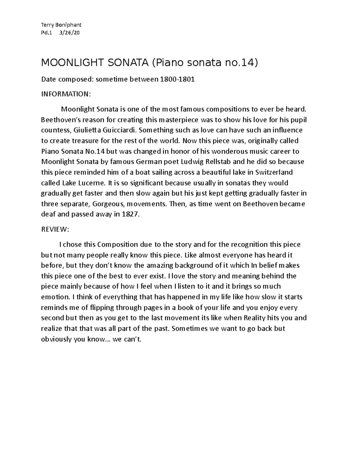 Moonlight Sonata - Lecture notes 10 - Terry Boniphant Pd 3/26 ...
