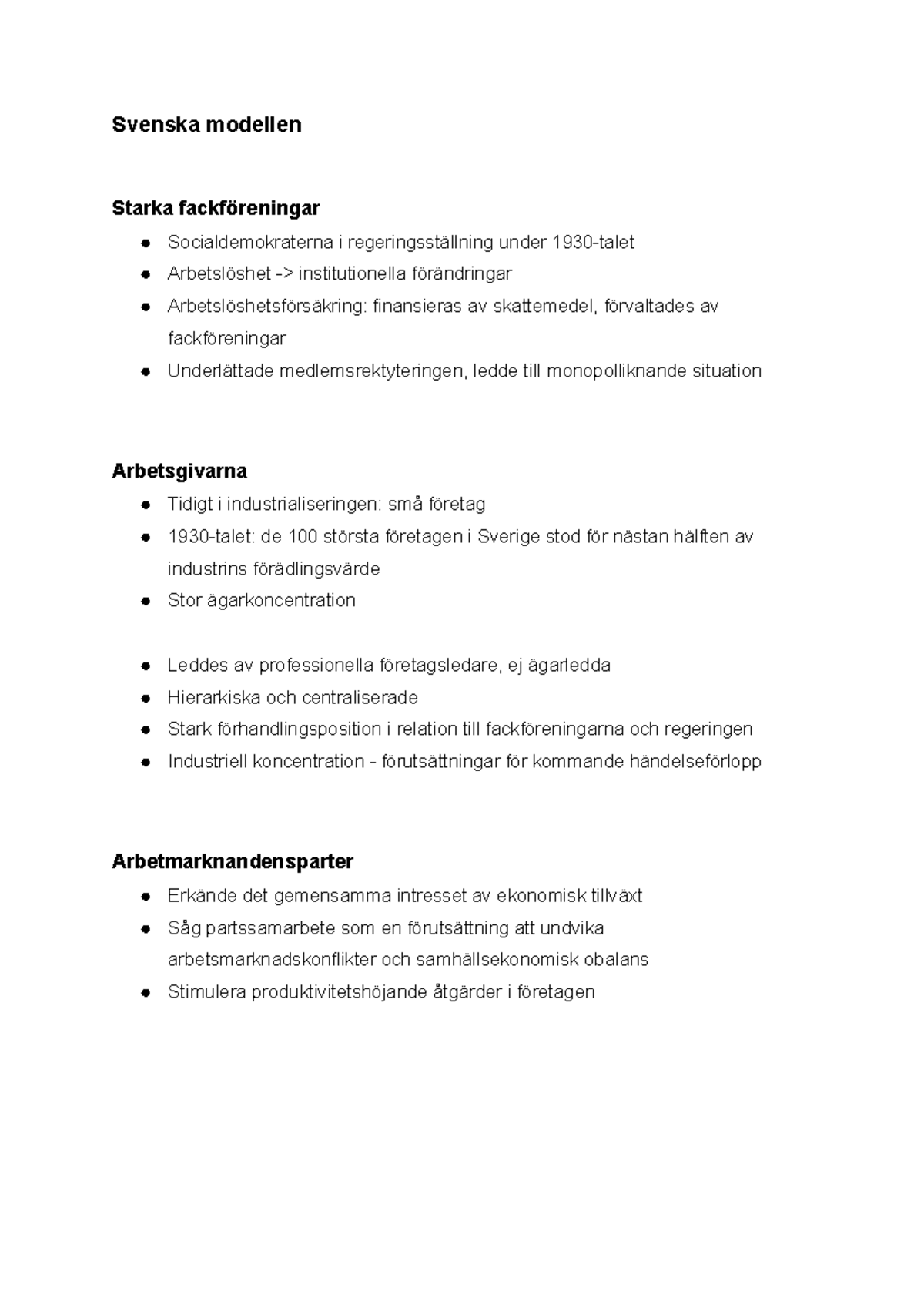 Svenska modellen - kursanteckningar - Svenska modellen Starka ...