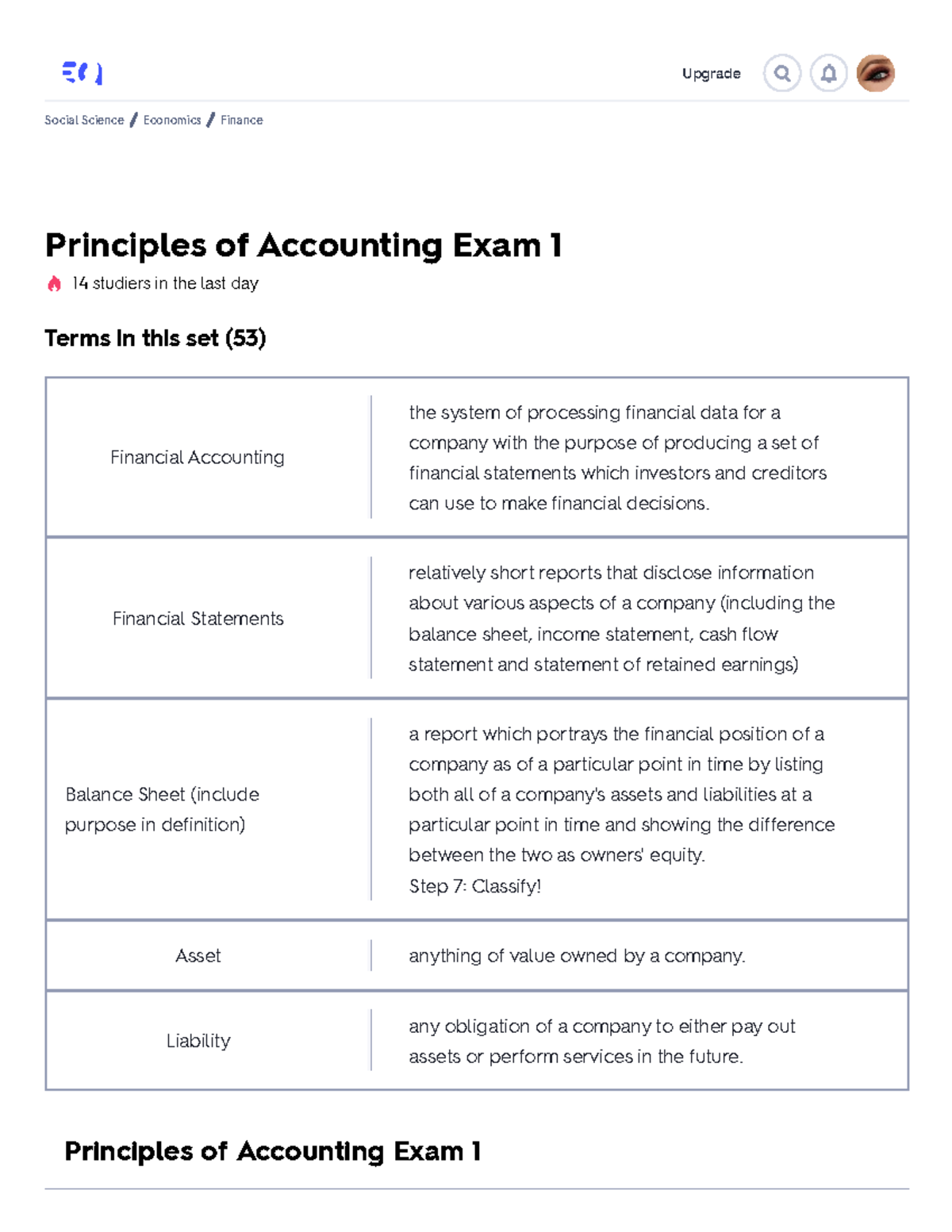 Exam #1 Study Guide - Upgrade Principles of Accounting Exam 1 14 ...