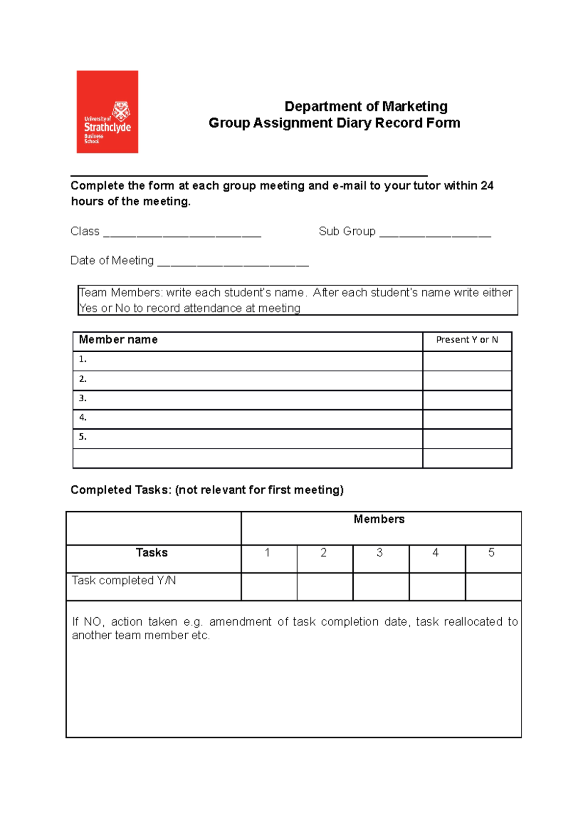 Electronic diary record form - Complete the form at each group meeting ...