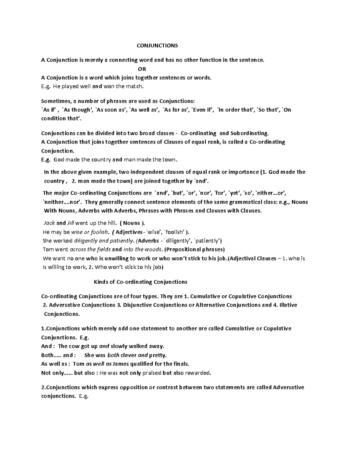 Conjunctions - Please make sure of this notes for grammer for engglish ...