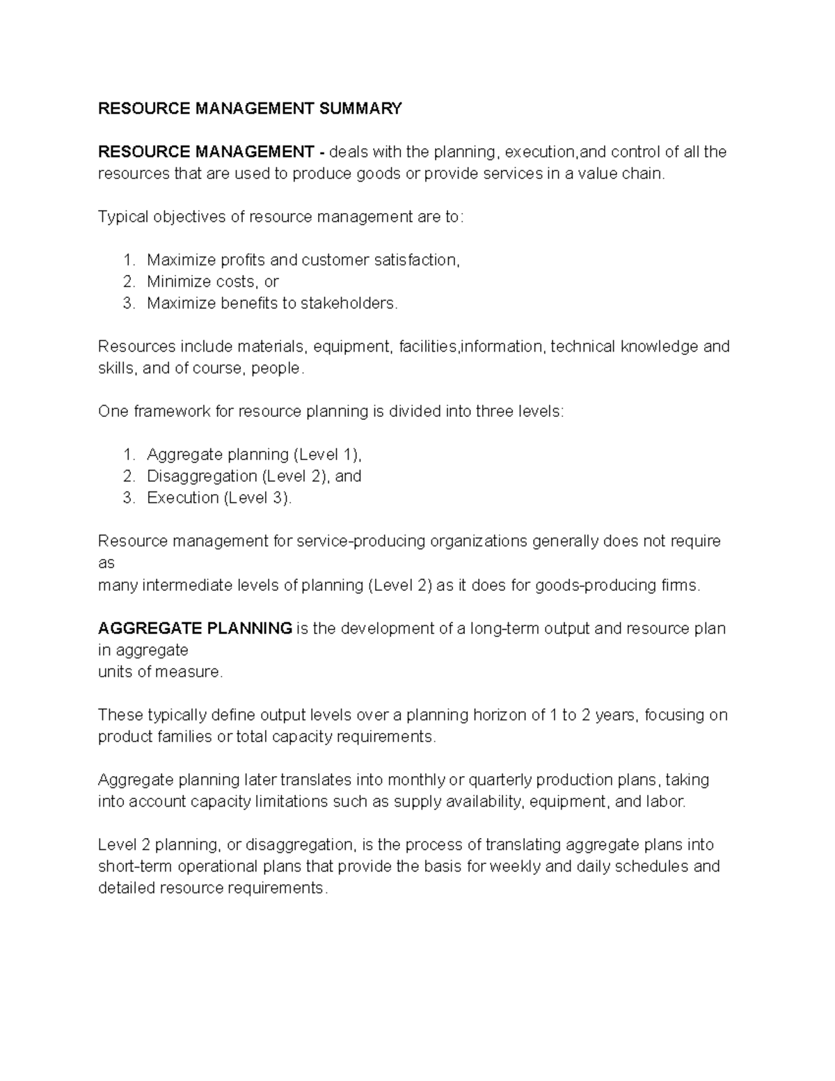 Resource Management Summary - RESOURCE MANAGEMENT SUMMARY RESOURCE ...