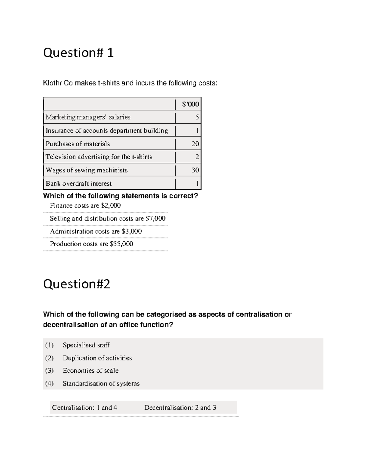 MOCK 3 Question PDF - Question# 1 Klothr Co makes t-shirts and incurs ...