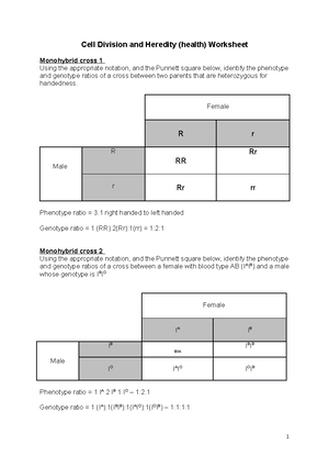 Cell division and heredity work sheet - Distinction Received - Studocu
