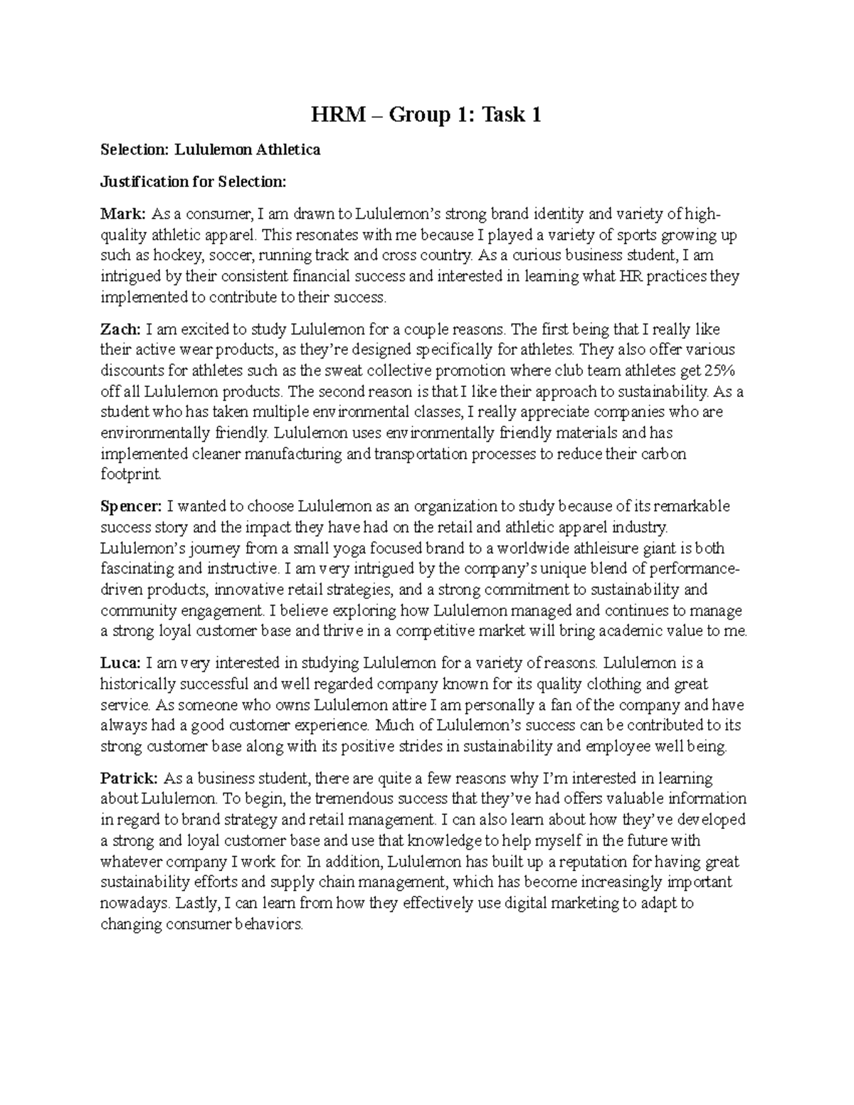 HRM - Group Task 1 - Task number 1 - HRM – Group 1: Task 1 Selection ...