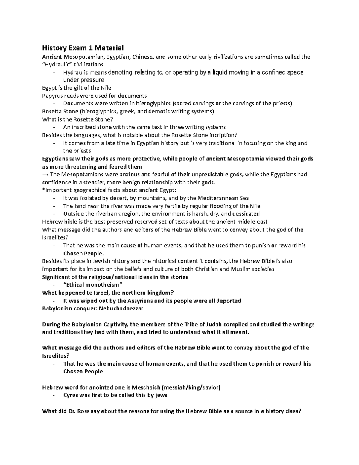 History 1001 exam 1 - exam 1 notes - History Exam 1 Material Ancient ...