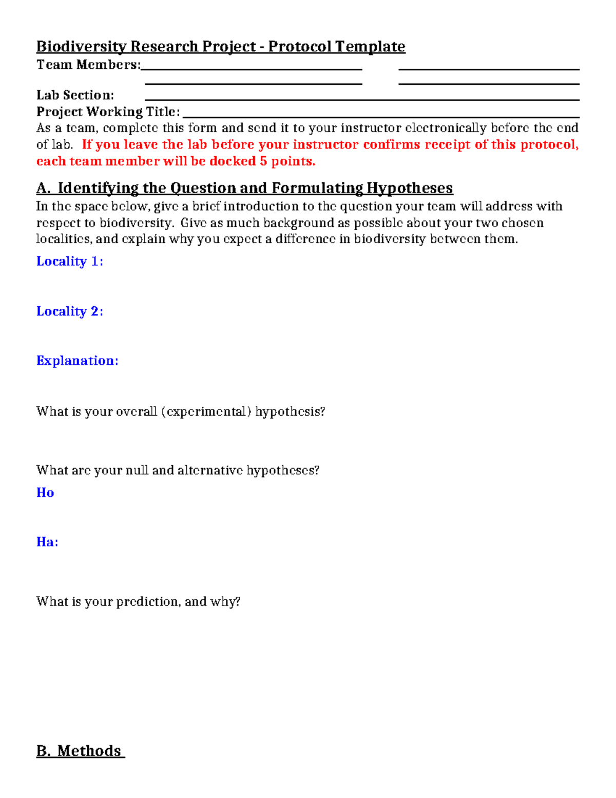 161S19 biodiversity protocol template - Biodiversity Research Project ...