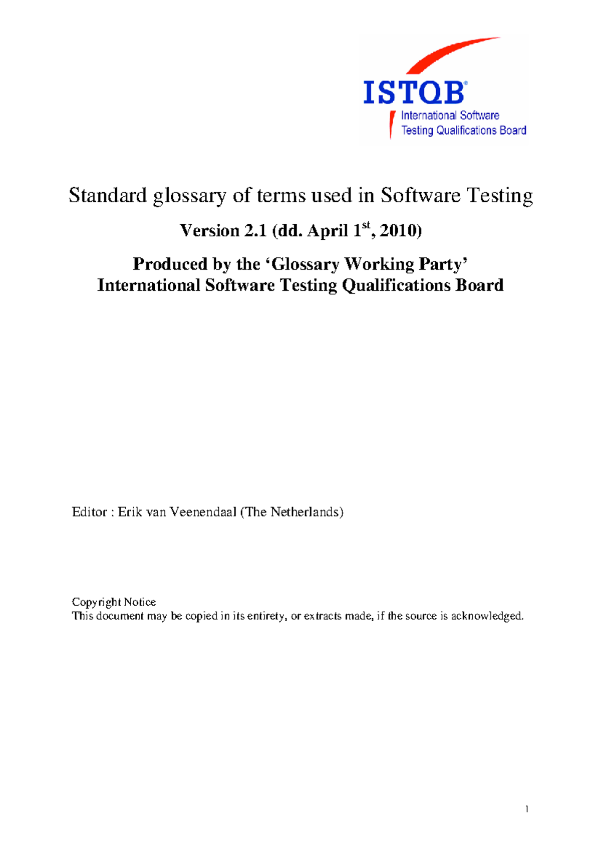 Glossary of Testing - Standard glossary of terms used in Software ...