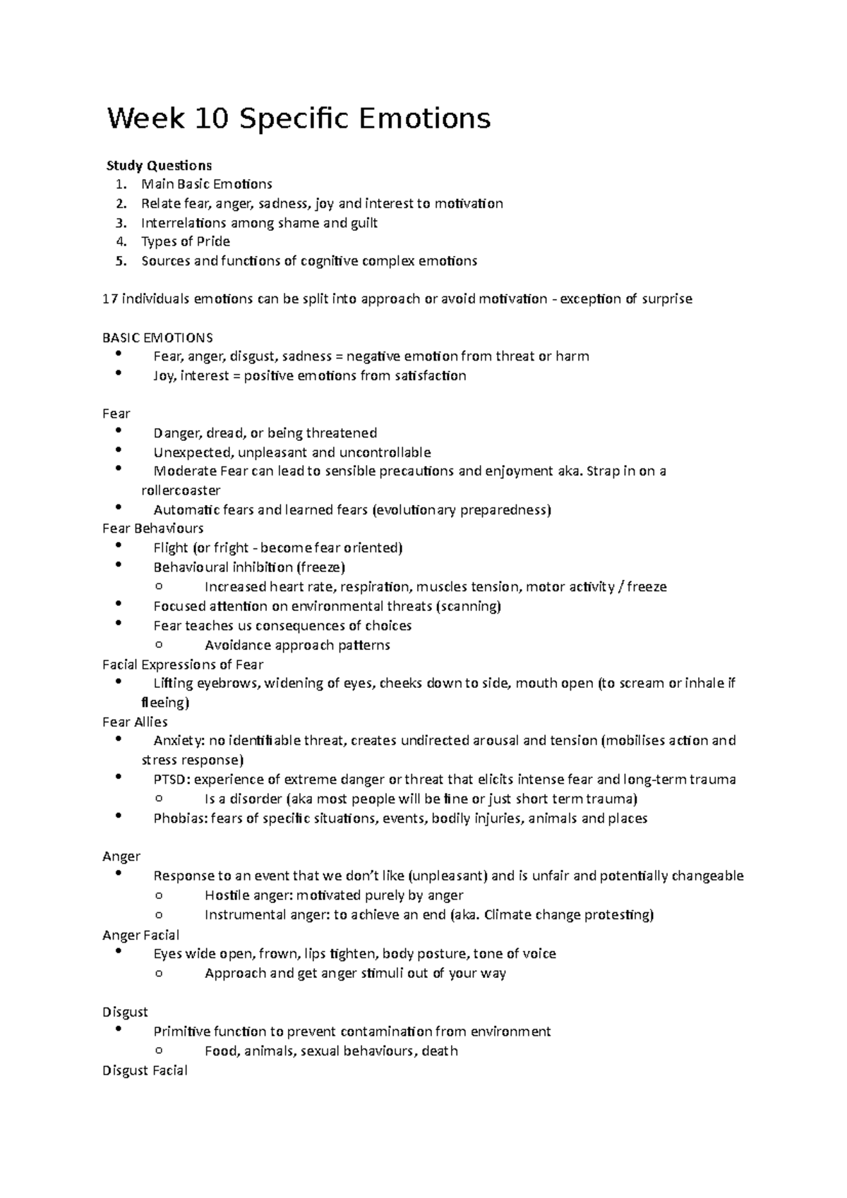 PSY205 Week 10 Specific Emotions - Week 10 Specific Emotions Study ...