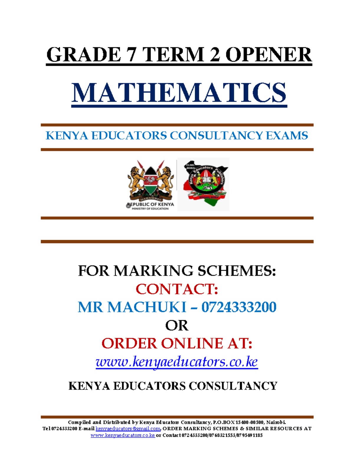 Grade 7 MAT TERM 2 mid EXAM - Compiled and Distributed by Kenya ...