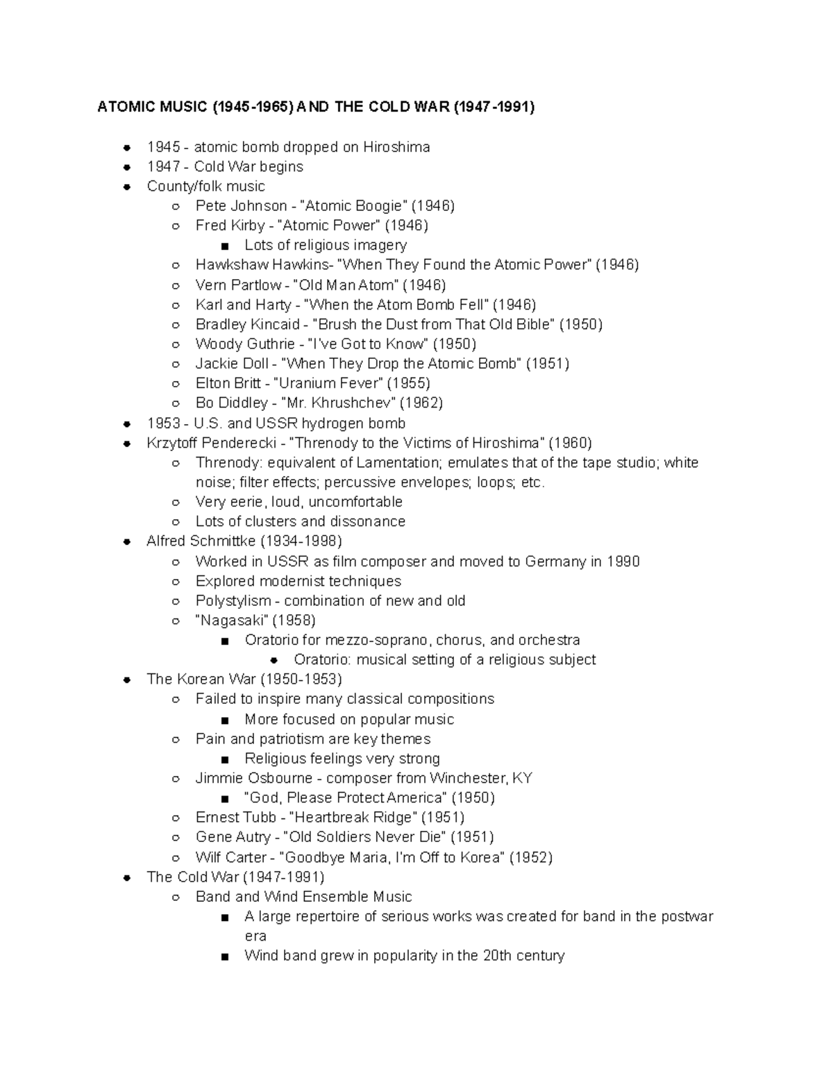 HON 151 Notes 13 - Atomic Music - ATOMIC MUSIC (1945-1965) AND THE COLD ...