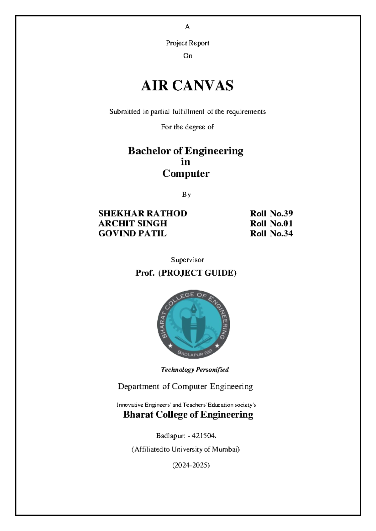 Aircanvas - A Project Report On AIR CANVAS Submitted in partial ...