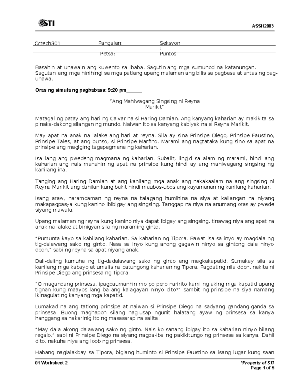 01 Worksheet 2(4).docx - 01 Worksheet 2 *Property of STI Cctech Basahin ...