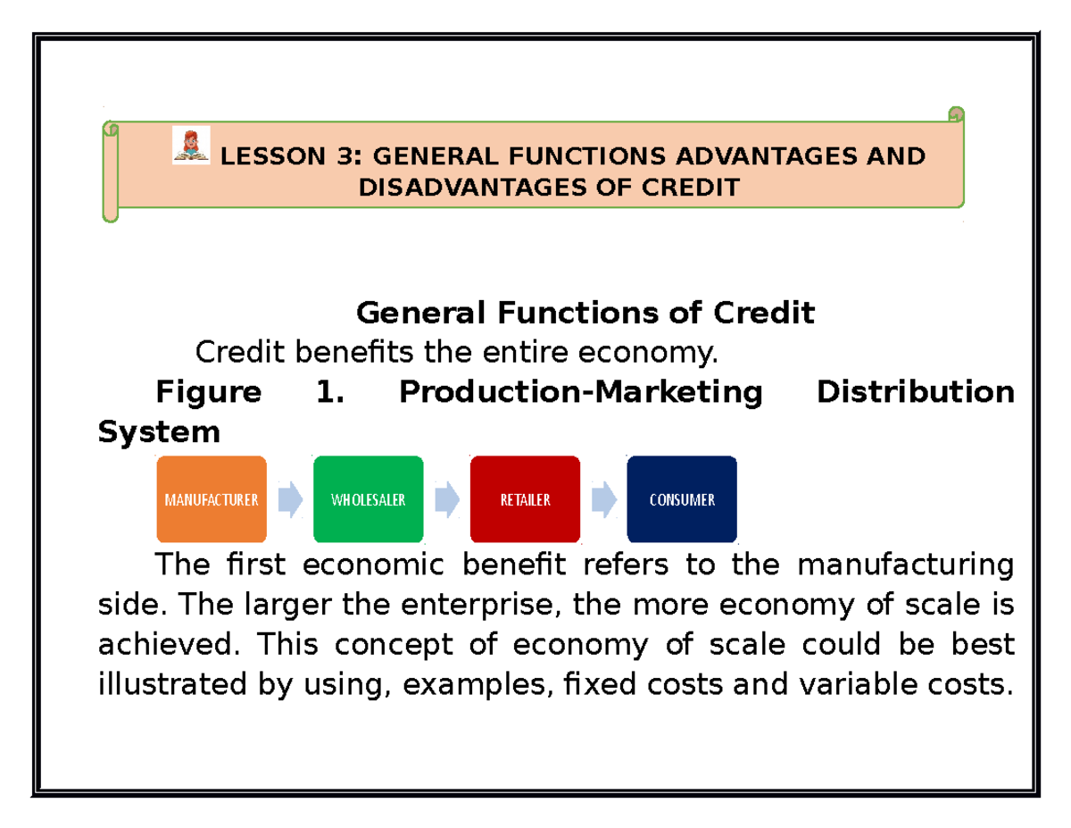 Credit and collection Lesson 3 - General Functions of Credit Credit ...