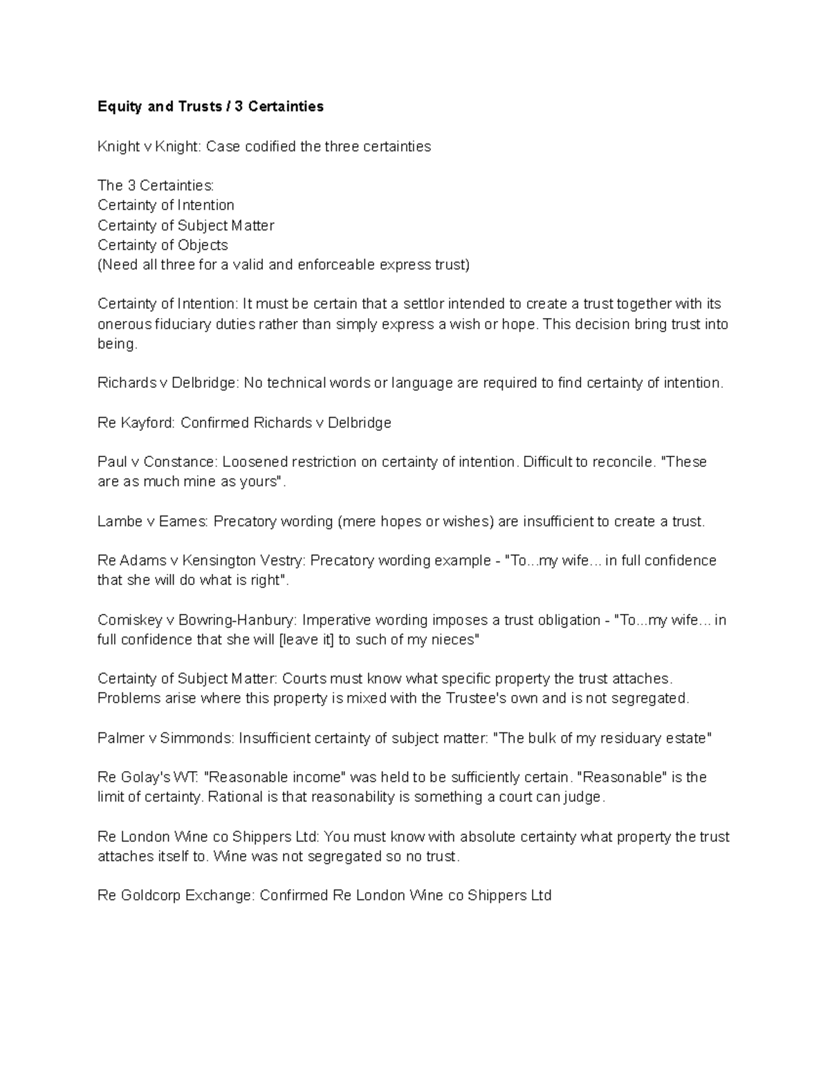 Equity and Trusts 3 Certainties - Equity and Trusts / 3 Certainties ...