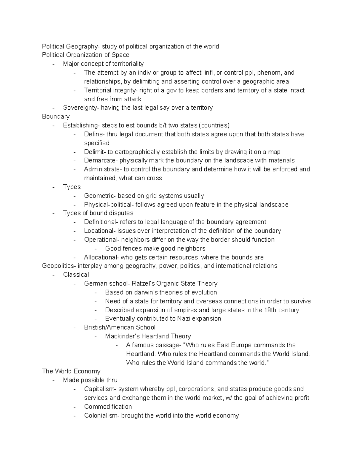 Political Geography Chapter 8 - Political Geography- study of political ...