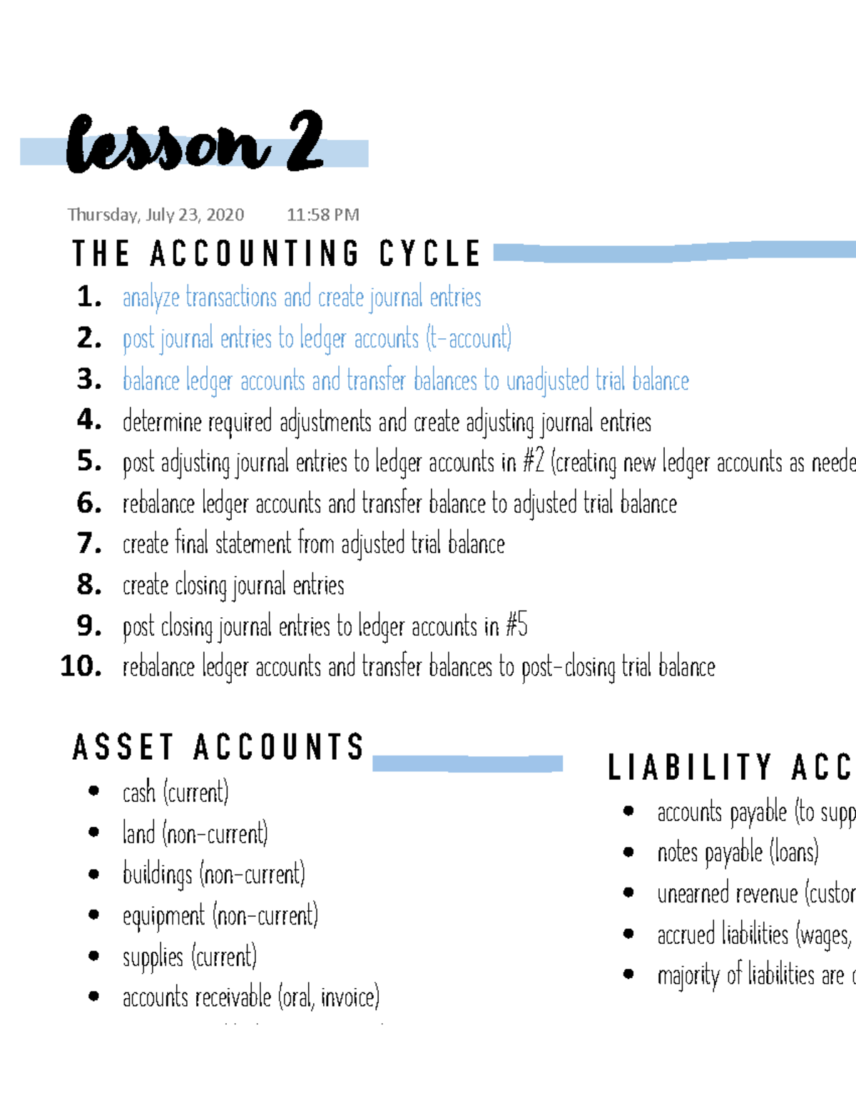 Acctg lesson 2 - T H E A C C O U N T I N G C Y C L E 1. analyze ...