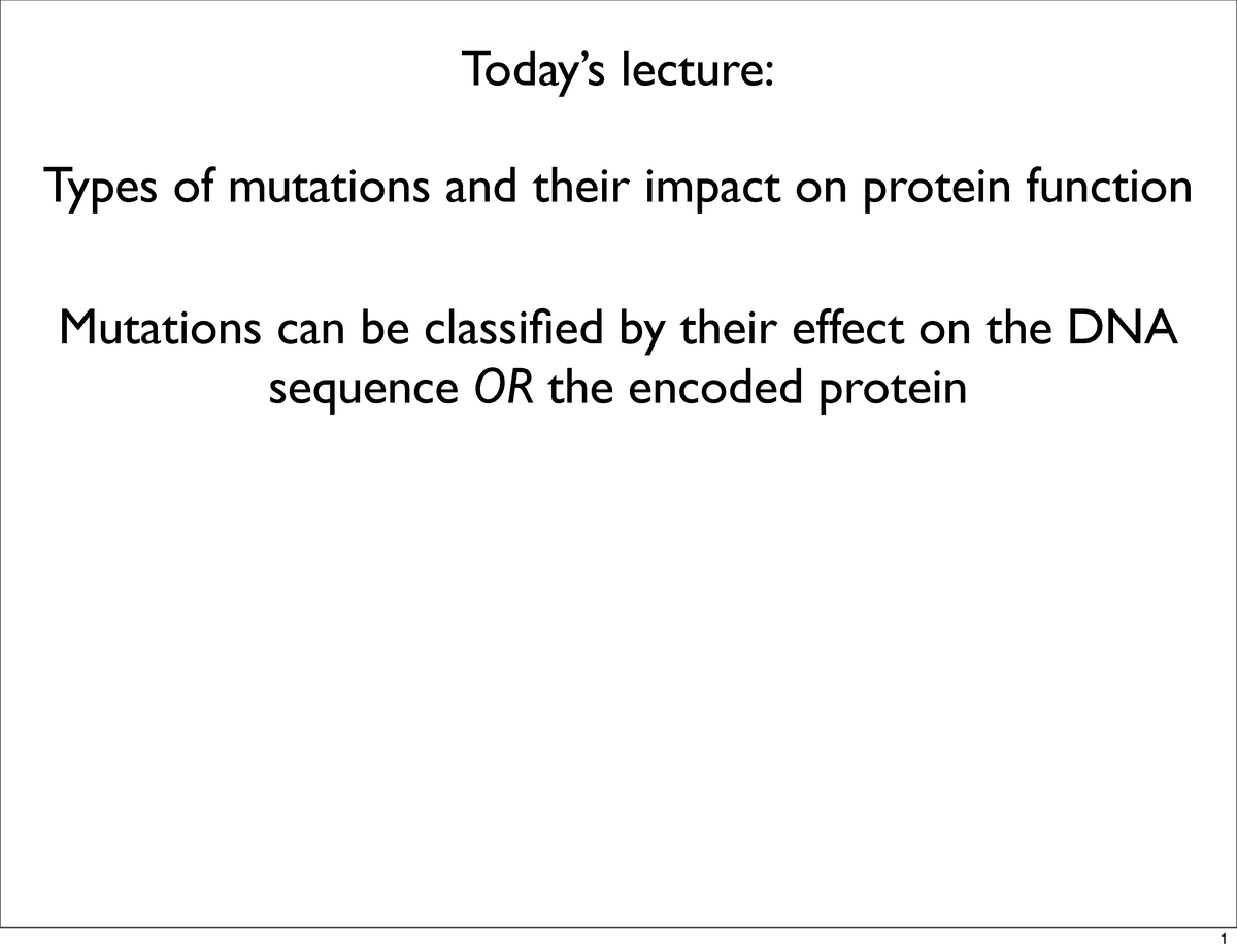 Genetics mutation - Lecture notes 9 - Types of mutations and their ...