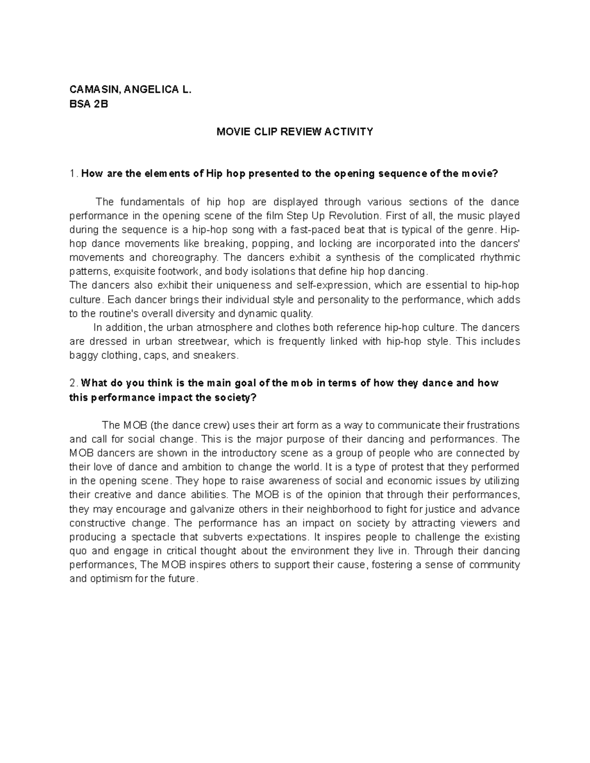 Hakdogkakakakakakka - CAMASIN, ANGELICA L. BSA 2B MOVIE CLIP REVIEW ...