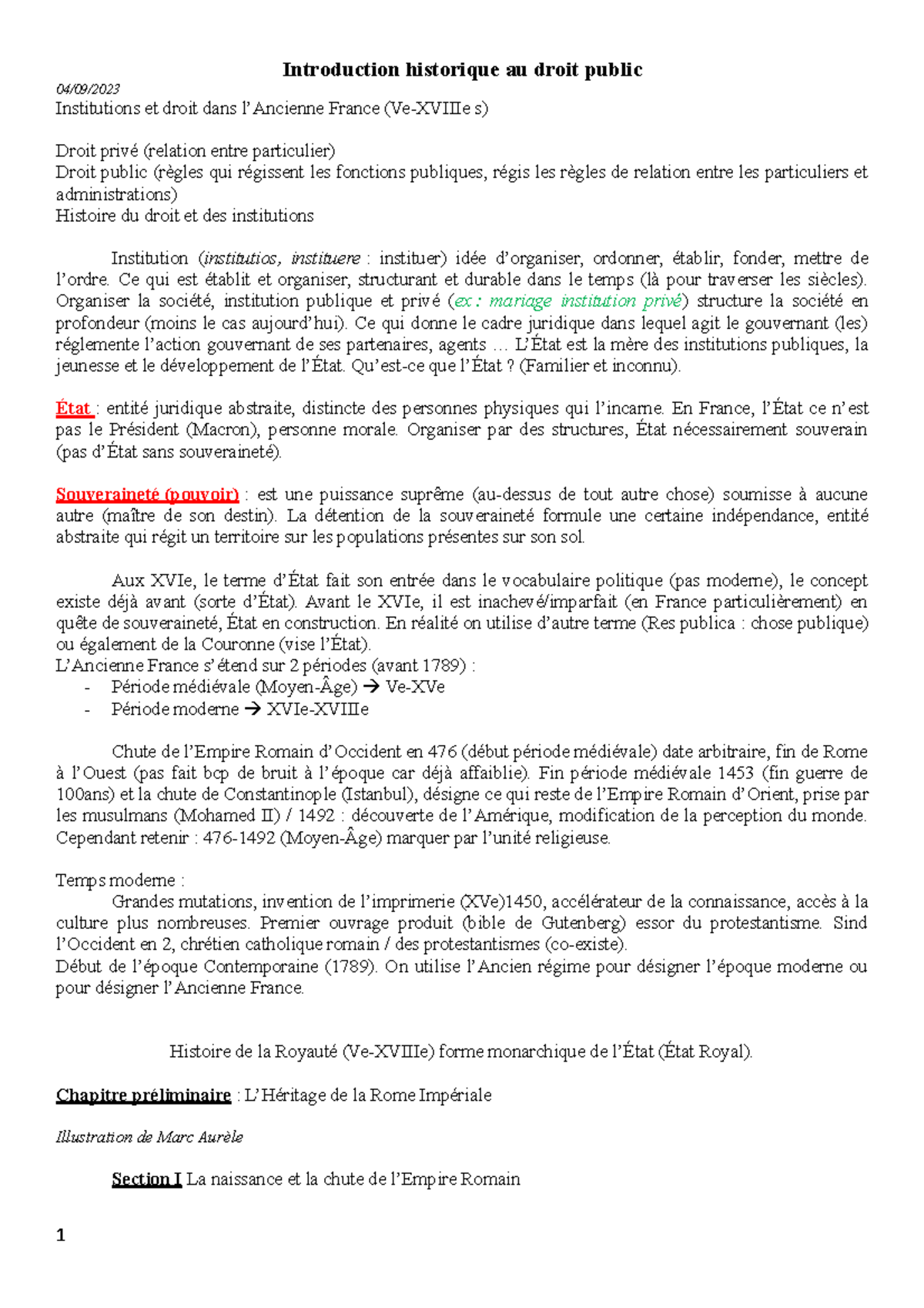 Introduction historique au droit public (intro et chap préliminaire) - Introduction historique ...