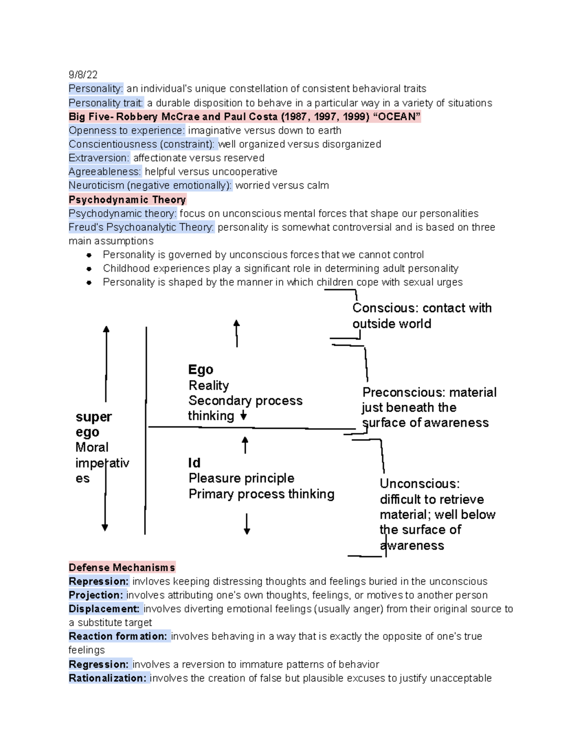 Chapter 2- Theories of Personality - 9/8/ Personality: an individual’s ...