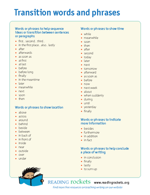 Transitional devices words and phrases - TRANSITIONAL DEVICES: WORDS & PHRASES Tra ns i t io n ...