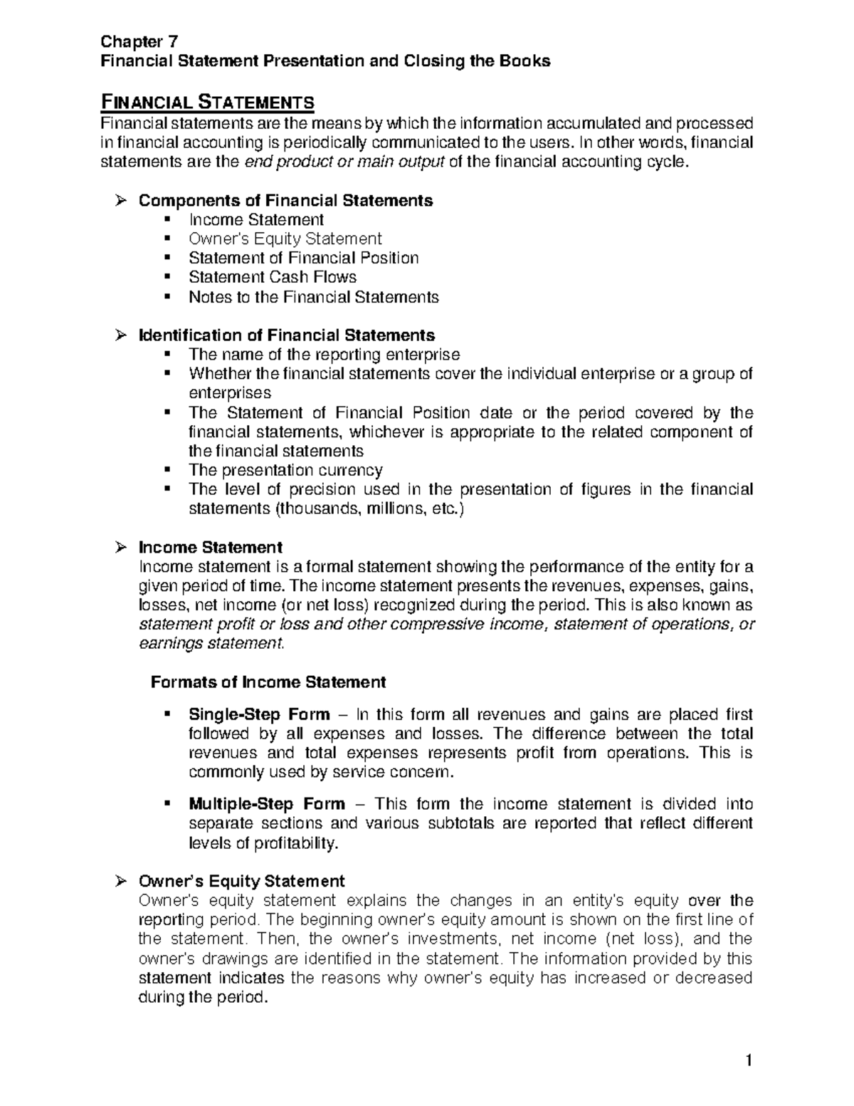 BSA01 Ch07 Financial Statement Presentation and Closing the Books ...