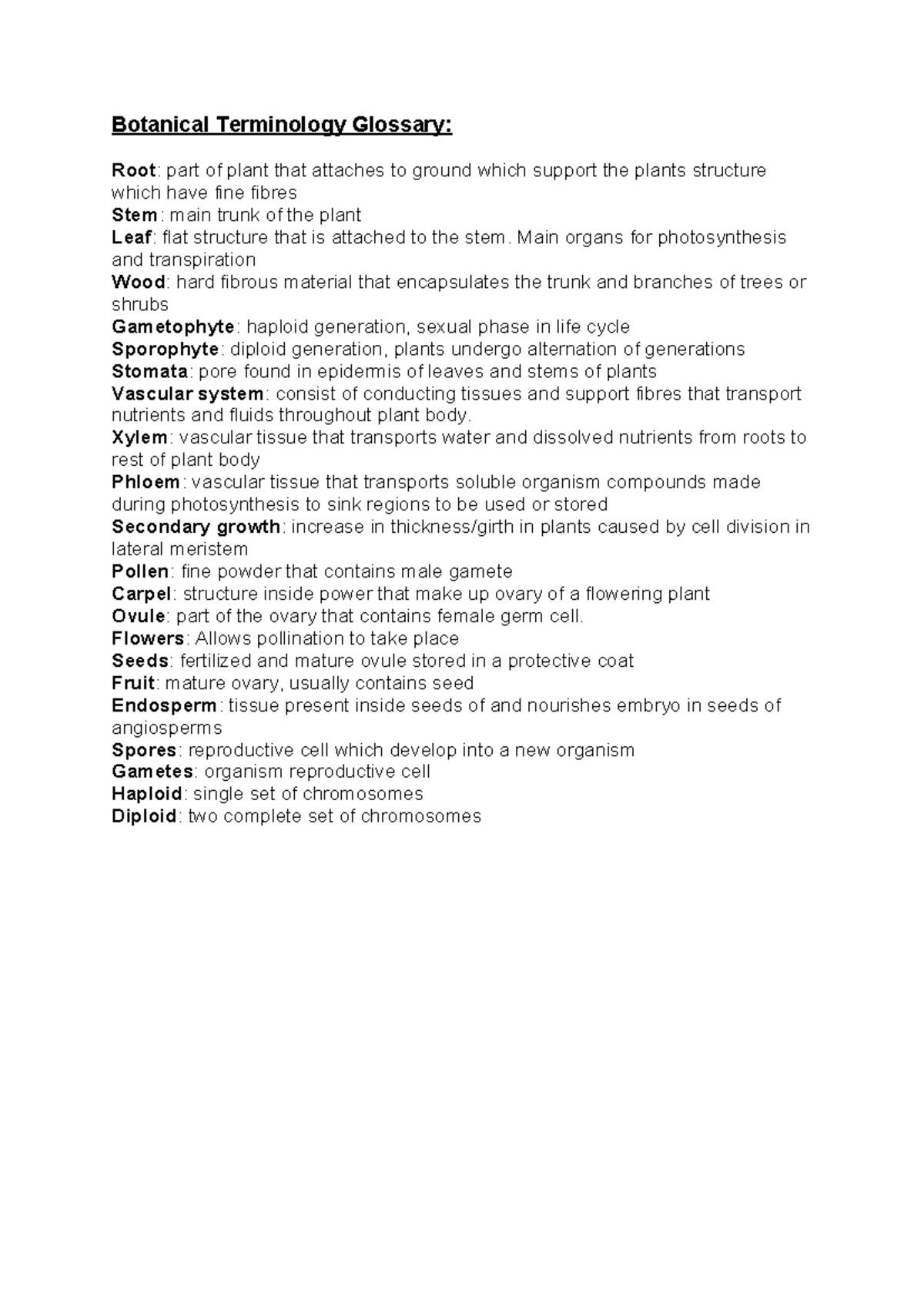 BIO Plant Glossary Week 12 - Botanical Terminology Glossary: Root: part ...