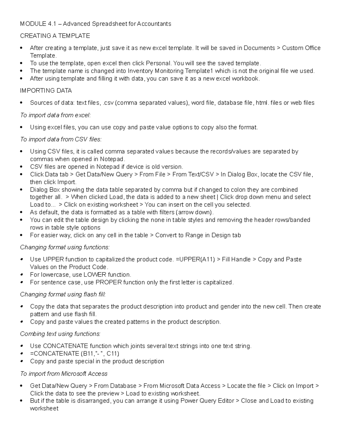 Module 4 - Advanced Spreadsheet for Accountant - MODULE 4 – Advanced ...