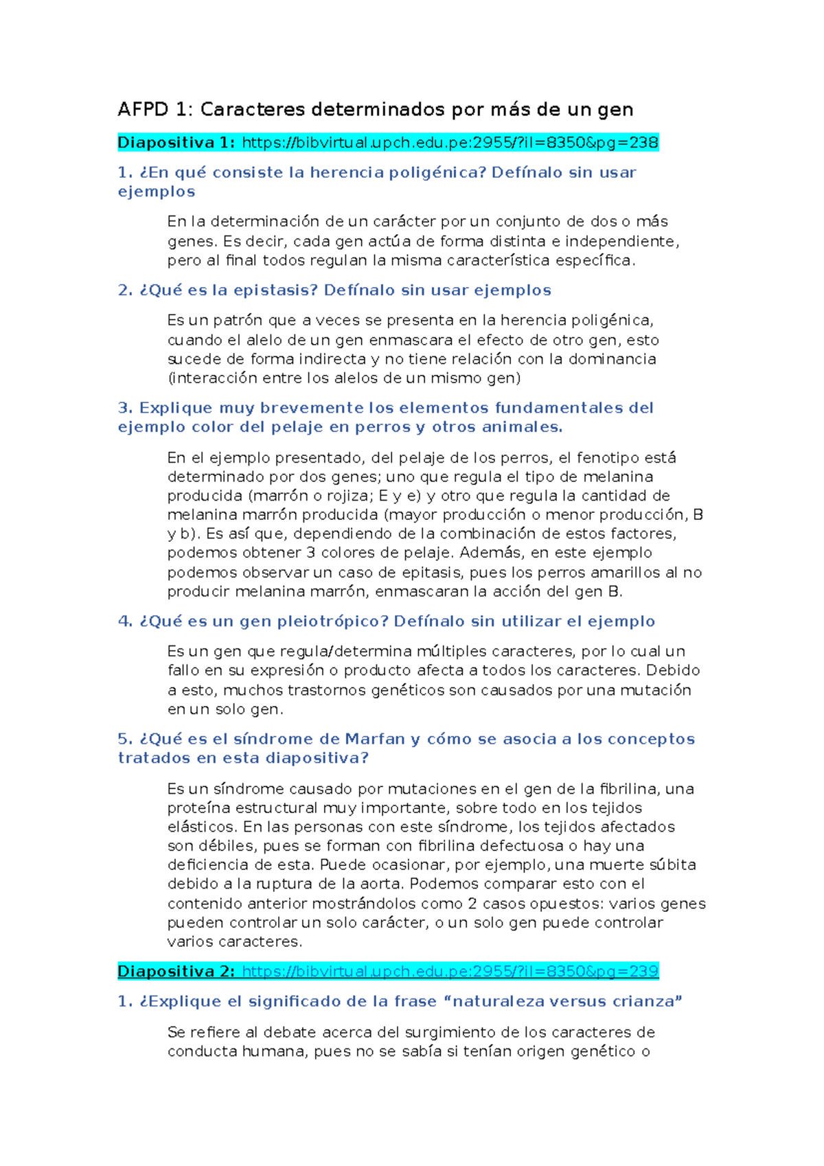 AFPD 1 - caracteres determinados por mas de un gen - AFPD 1: Caracteres ...
