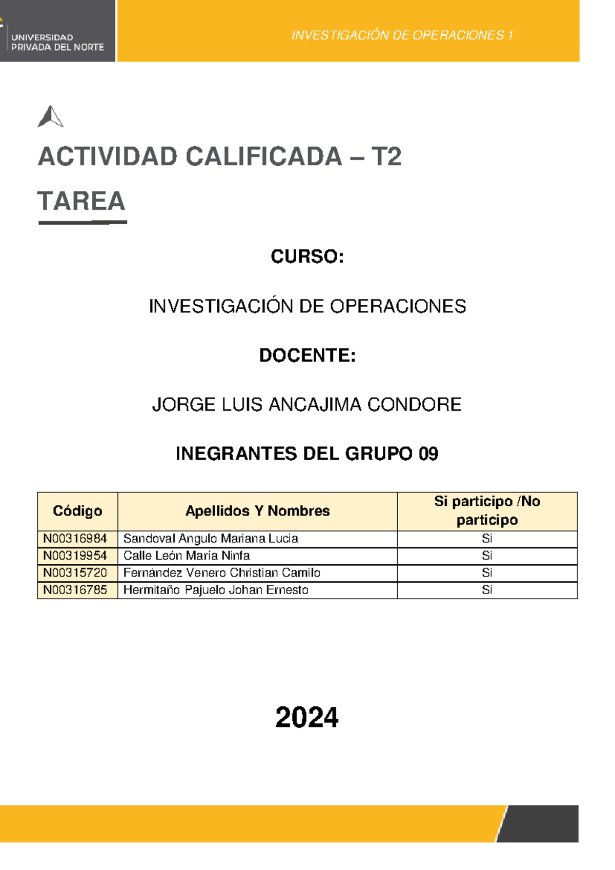 T2 Invope Grupo 09 - examen - ACTIVIDAD CALIFICADA – T 2 TAREA CURSO: INVESTIGACIÓN DE ...
