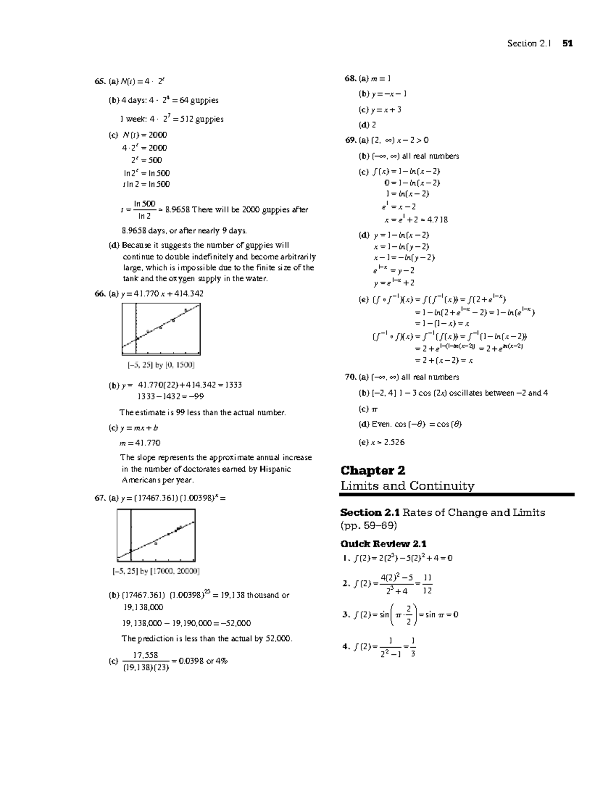 Calculus Chapter 2 HW Solutions - (a) N(t) = 4 ⋅⋅⋅⋅ 2 t (b) 4 days: 4 ⋅ ...