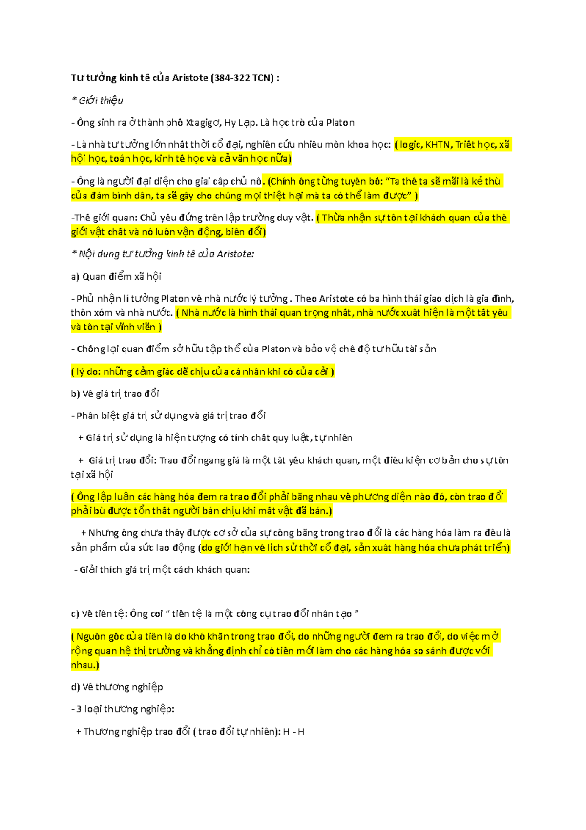 Tư tưởng kinh tế của Aristote - T ư ưởt ng kinh tếế c ủa Aristote (384-322 TCN) : Gi ới thi ệu ...