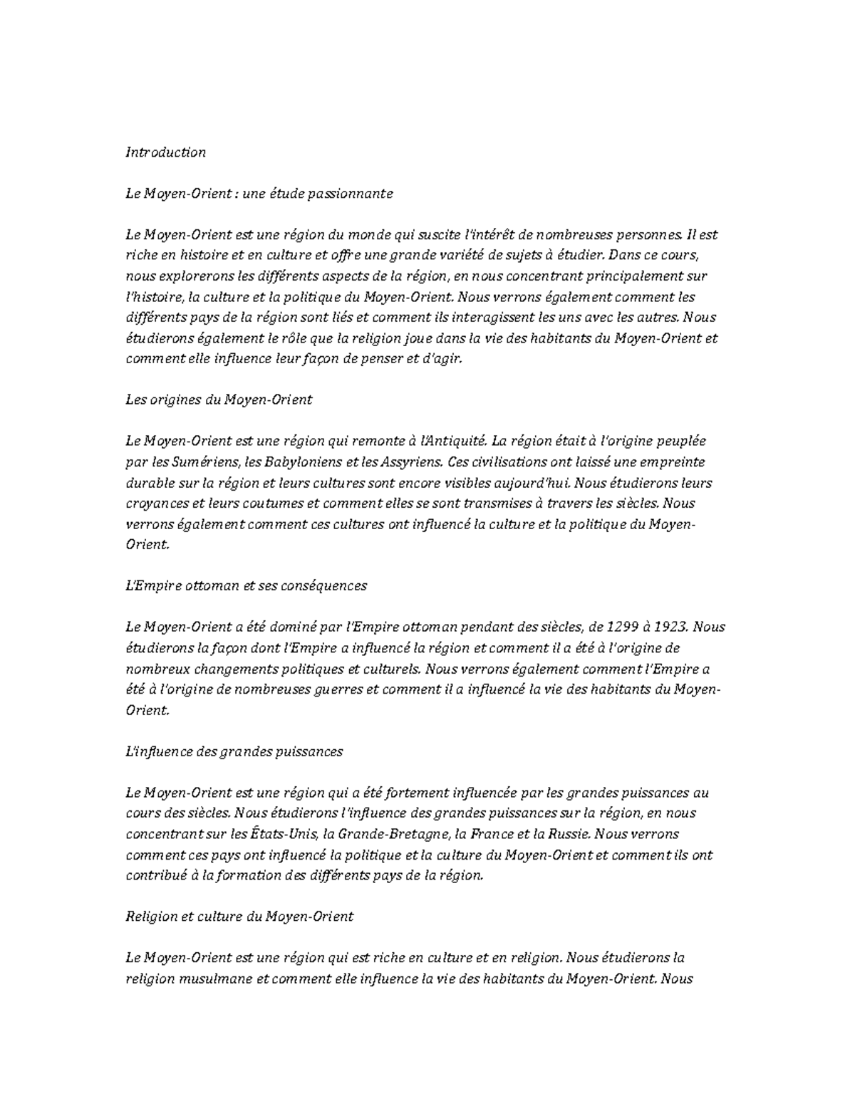 Middle Eastern Studies Notes de cours - Introduction Le Moyen-Orient ...