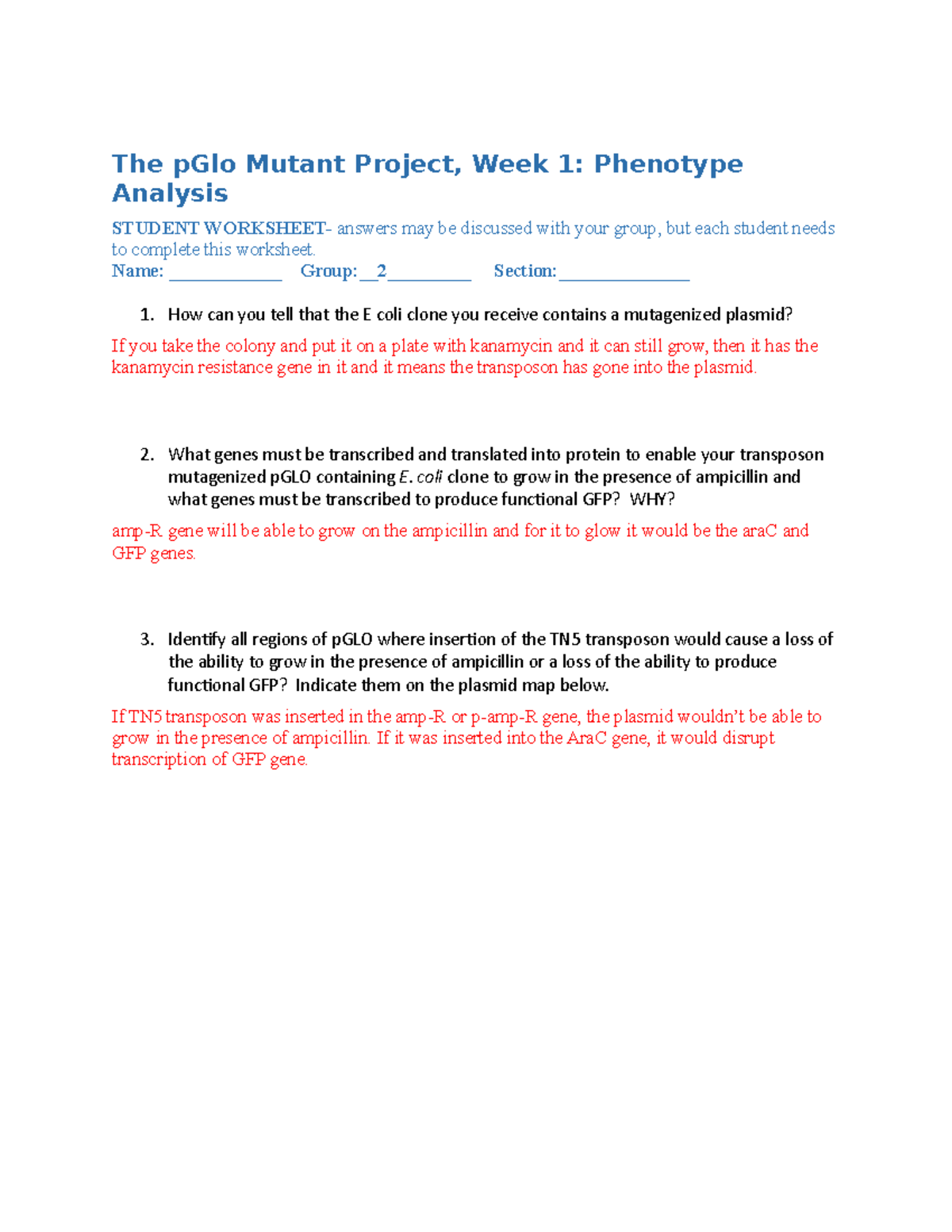 The p Glo Mutant Project week 1 worksheet SP 21 GO (Makayla Rivera ...
