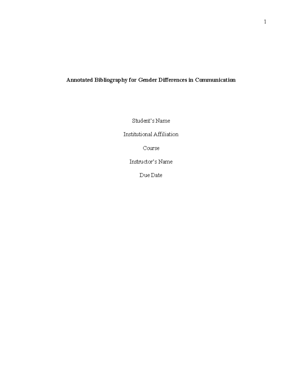 Annotated Bibliography for Gender Diffrences in Communication ...